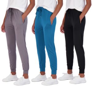 real essentials 3 pack: womens dry fit athletic active lounge jogger sweatpants sweat pants teen workout gym yoga track running casual ladies pockets cuffed soft lightweight exercise - set 3, xxl