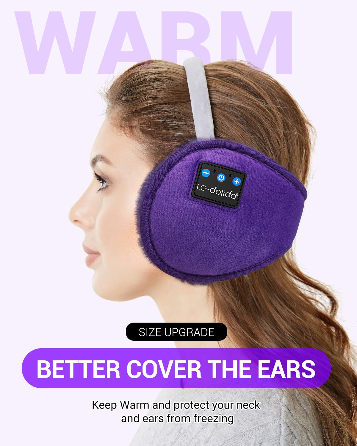 LC-dolida Bluetooth Earmuff Headphones Music Ear Muffs Winter Ear Warmers for Men Ear Muffs for Women Kids Ear Covers,Built-in HD Speakers Wireless Earmuffs for Winter Gifts Skating Skiing