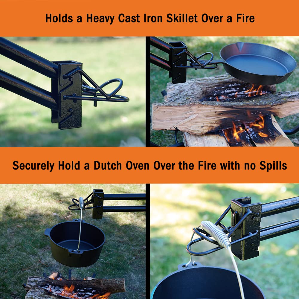 Authentik BuzzyGrill Camping Grill Features Stainless Steel Grate and Includes Cast Iron Cookware Hook Attachment