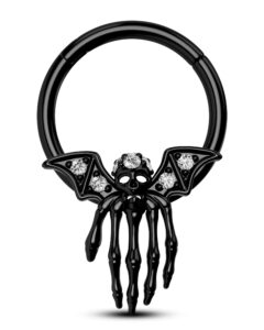 cocharm black halloween septum rings 16g skull septum piercing jewelry skeleton nose septum clicker spooky septum jewelry vampire daith earrings