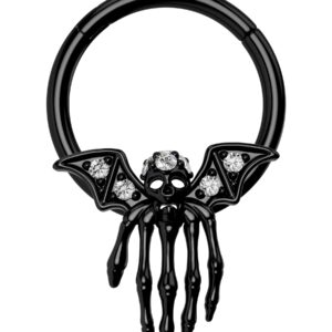 COCHARM Black Halloween Septum Rings 16g Skull Septum Piercing Jewelry Skeleton Nose Septum Clicker Spooky Septum Jewelry Vampire Daith Earrings