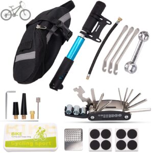 bike repair tool kit & bicycle repair kit bag, bike repair kit portable bike tire repair tool kit with 16-in-1 tools, bike tire patch kit, 120 psi mini pump, tyre levers for mountain/ road bike repair