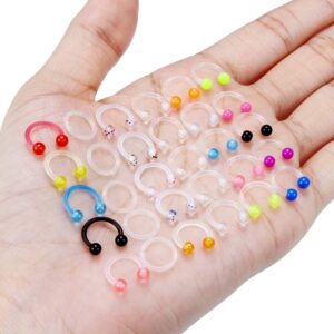 Ftovosyo 30Pcs Plastic Septum Retainer Clear Piercing Retainer Flexible Lip Rings Smiley Piercing Jewelry Daith Earring for Work Sports Surgery 10mm