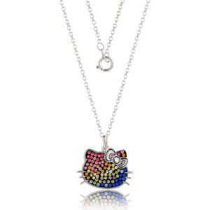 SALLY ROSE Sanrio Hello Kitty Womens Necklace 18" - Silver Plated Hello Kitty Necklace with Rainbow Crystal Pendant Officially Licensed