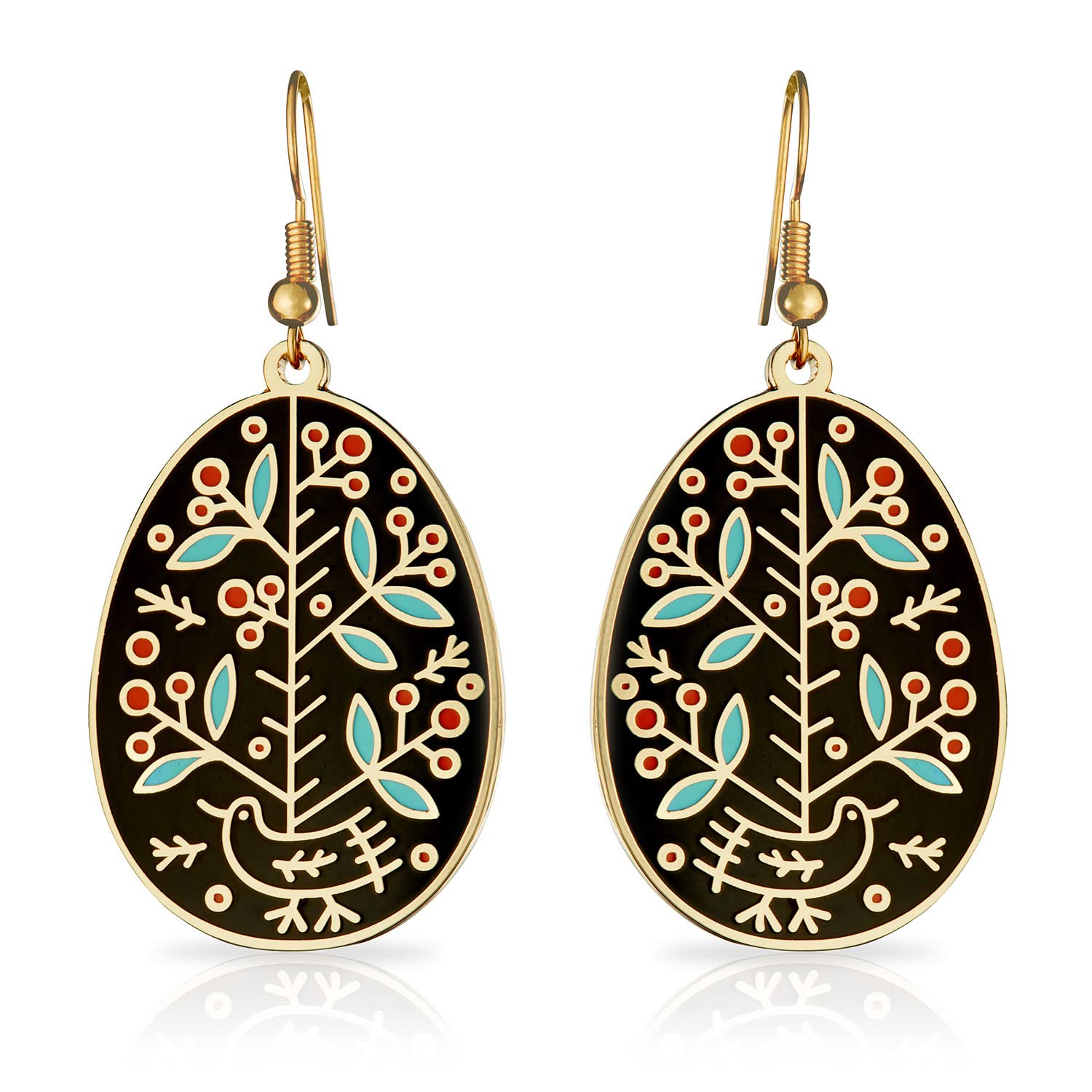 Ukrainian Easter Egg (Pysanky) Earrings - Pine Tree (Gold-Plated)