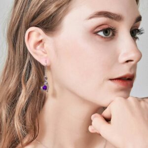 Amethyst Birthstone Drop Earrings for Women - Shysnow February Infinity Dangle Earrings 925 Sterling Silver Heart Purple Cubic Zirconia Drop Crystal Dangling Earrings