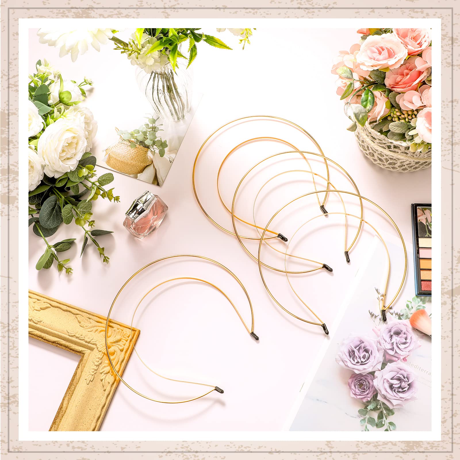 10 Pcs Photoshoot Hair Band Angel Bridal Metal Headband Double Wire Headband Halloween Costume Headpiece Wedding Goddess Crown DIY Hair Accessories for Women and Girls Halloween Parties (Gold)