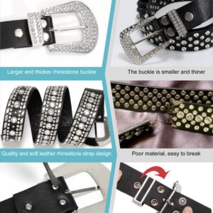 XZQTIVE Men Women Rhinestone Belt Studded Western Leather Belt Sparkle Belt Vintage Cowgirl Cowboy Bling Belts for Pants Jeans,Black