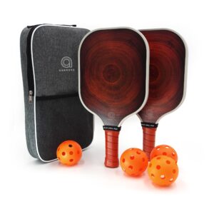 a. anbrose pickleball paddle set (walnut) | comfort cushion grip | long handle | fiberglass | polypropylene honeycomb core | 2 racquets | 4 pickleballs(2 indoor 2 outdoor) | 1 portable bag