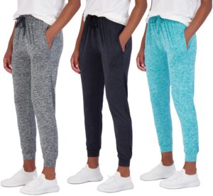 real essentials 3 pack: womens dry fit athletic active lounge jogger sweatpants sweat pants teen workout gym yoga track running casual ladies pockets cuffed soft lightweight exercise - set 5, xxl