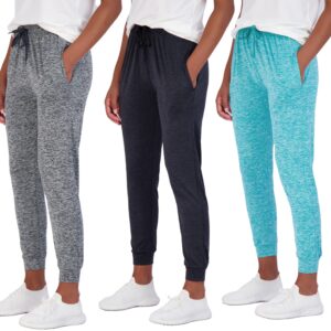 Real Essentials 3 Pack: Womens Dry Fit Athletic Active Lounge Jogger Sweatpants Sweat Pants Teen Workout Gym Yoga Track Running Casual Ladies Pockets Cuffed Soft Lightweight Exercise - Set 5, XXL