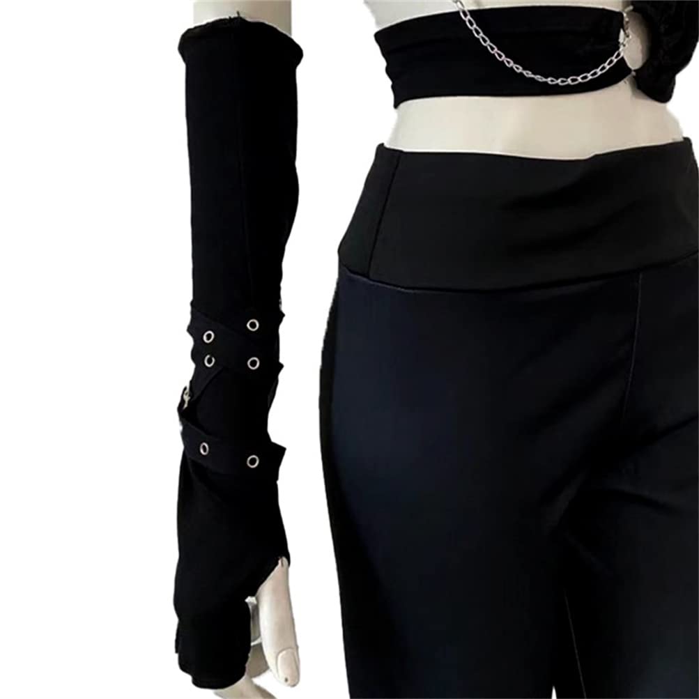 HeiBai Xiong Punk Arm Warmers For Women Goth Fingerless Grunge Gloves Arm Sleeves Y2K