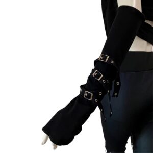 HeiBai Xiong Punk Arm Warmers For Women Goth Fingerless Grunge Gloves Arm Sleeves Y2K