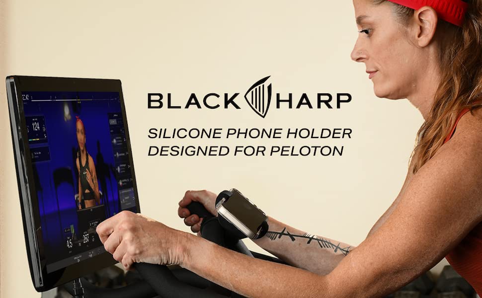 Black Harp Silicone Phone Holder Compatible with Peloton Bike & Peloton Bike Plus - Cell Phone Mount for Stationary Exercise Bike - Peloton Accessories