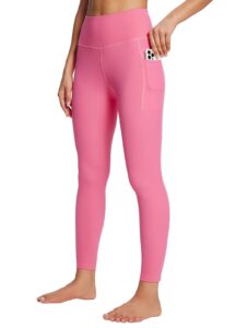 baleaf leggings for women tummy control with pockets deep workout high waisted athletic 7/8 gym ultra soft petite yoga ankle pants hot pink xl