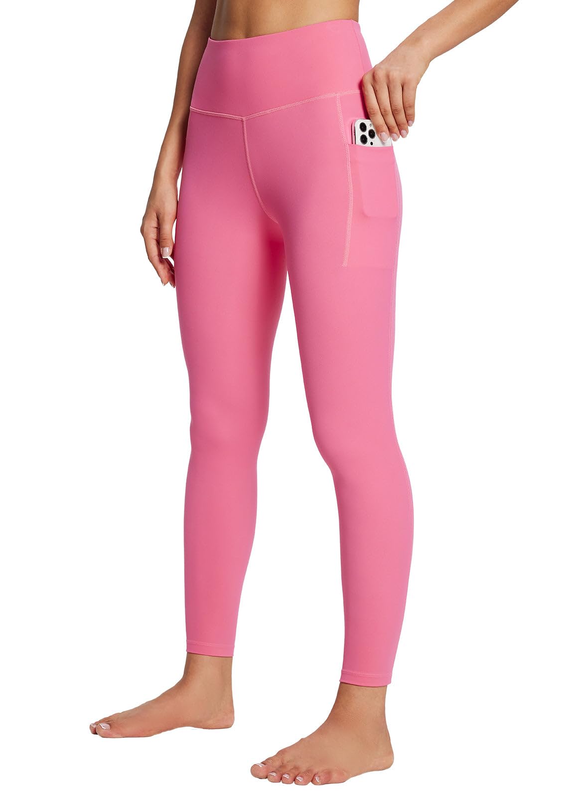 BALEAF Leggings for Women Tummy Control with Pockets Deep Workout High Waisted Athletic 7/8 Gym Ultra Soft Petite Yoga Ankle Pants Hot Pink 2XL