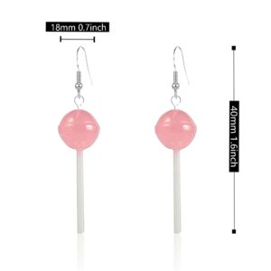 GBAHFY 2 Pairs Aesthetic Creative Lovely Cartoon Resin Round Lollipop Drop Earring Simulation Candy Dangle Earring for Women (2 Pairs- Pink+Blue)