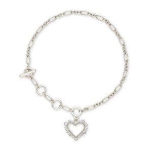 Kendra Scott Ari Heart Crystal Delicate Bracelet in Silver-Plated Brass, Fashion Jewelry for Women, White Crystal