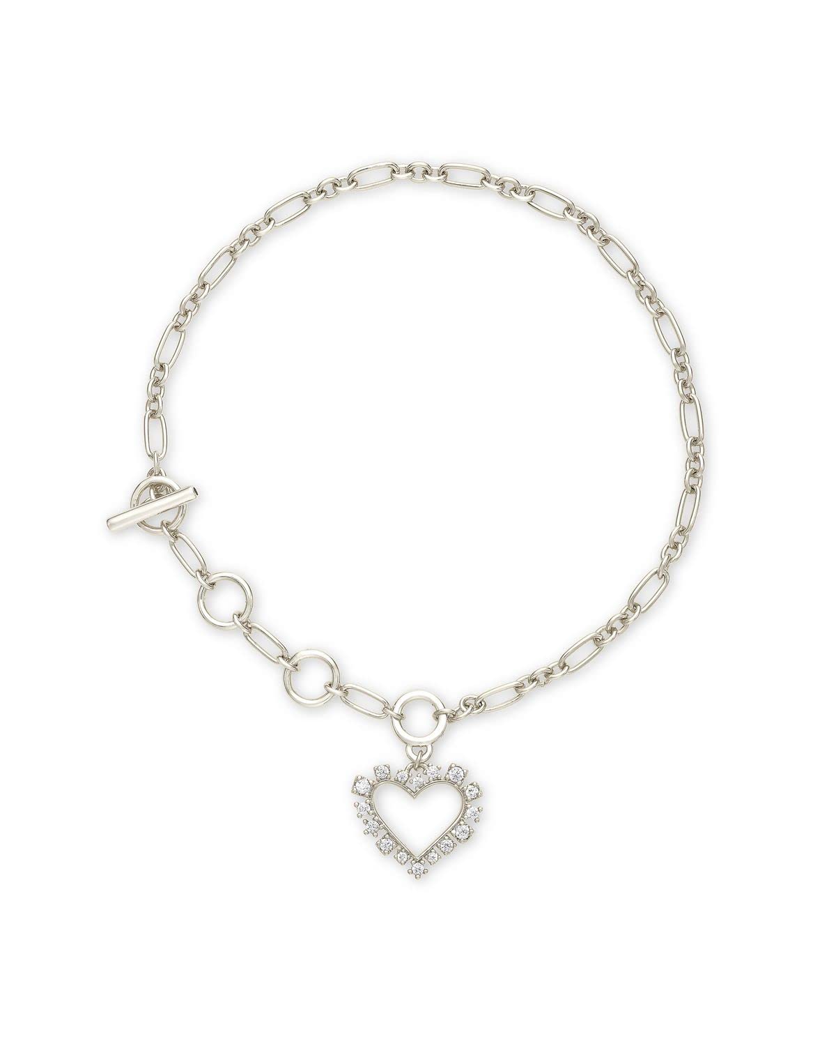 Kendra Scott Ari Heart Crystal Delicate Bracelet in Silver-Plated Brass, Fashion Jewelry for Women, White Crystal