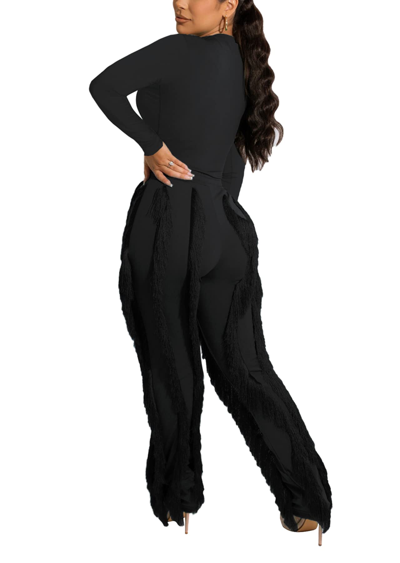 Vakkest Tassel Bodycon Long Pants Tracksuit Sets for Women Ladies Girls Females Two Piece Outfits Activewear Sweatpants