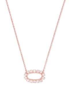 kendra scott elisa open frame necklace in 14k rose gold-plated brass, fashion jewelry for women, white cubic zirconia