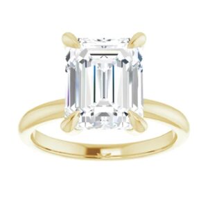 Handmade Solid Yellow Gold Women's Engagement Ring Set, 4 Carats Emerald Cut Solitaire Moissanite Ring Set, Wedding/Bridal Rings for Her, Anniversary/Promise Gifts Ring, 10K 14K 18K