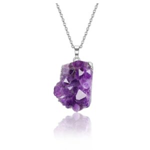 manifo amethyst raw crystals stone necklace healing crystal cluster druzy gemstone pendant necklaces for women silver