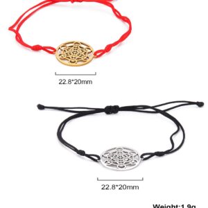 Metatron's Cube Bracelet For Women Men Stainless Steel Geometry Hollow Out Style Charm Angel Seal Circle Star Of David Pendant Double Rope Bracelet Amulet Jewelry Gifts (silver+gold, Stainless Steel)