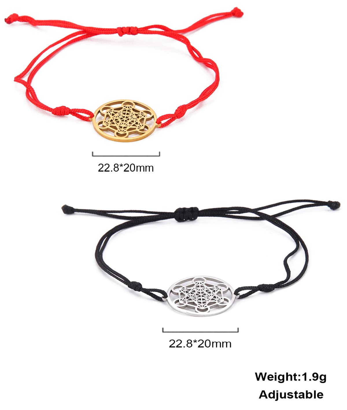 Metatron's Cube Bracelet For Women Men Stainless Steel Geometry Hollow Out Style Charm Angel Seal Circle Star Of David Pendant Double Rope Bracelet Amulet Jewelry Gifts (silver+gold, Stainless Steel)