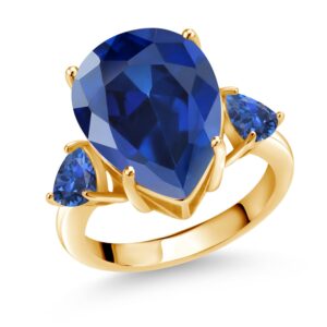 gem stone king 18k yellow gold plated silver blue simulated sapphire ring for women (11.28 cttw, pear shape 16x12mm, available in size 5, 6, 7, 8, 9)