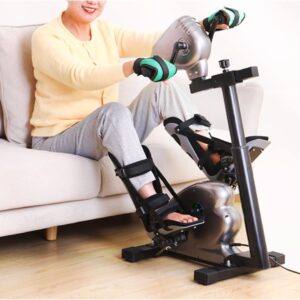 motorized pedal exerciser with protector bracket, physical rehabilitation electric exercise bike with leg arm workout for elderly handicapped & disabled