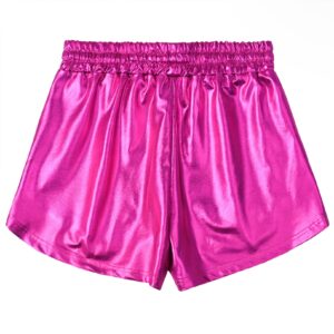 Women's Metallic Shorts Rose Pink Yoga Shiny Sparkly Hot Drawstring Outfit Small