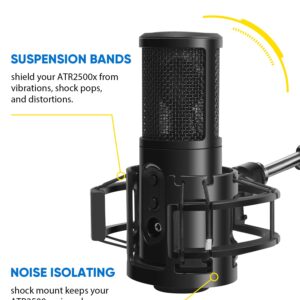 Etour [Newest &Ultra-Durable] atr2500x Microphone Shock Mount with Pop Filter [Custom Built for atr2500x] Anti-Vibration Suspension Shock Mount Holder Clip for Audio Technica atr2500x Mic