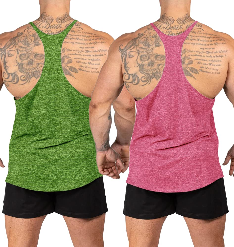 Aitrepeo Stringer Bodybuilding Tank Tops Low Cut Off Gym Workout Training Stretch Polyester Quick Dry T Shirts/Green/Pink/M