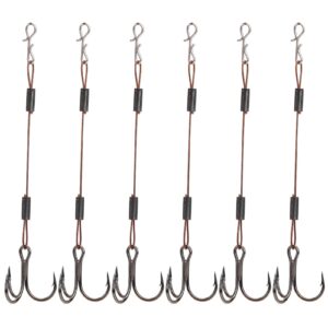 natudeco no. 6 triple fishing hooks, 6pcs tackle treble hooks kit reusable barracuda hook with barbed tips for catching barracuda and other large fish