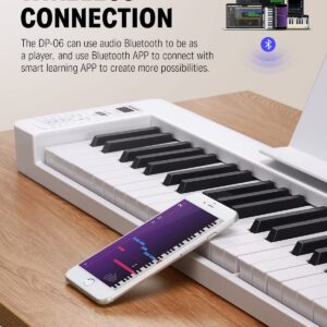 Donner 61-Key Folding Bluetooth Keyboard Piano for Beginners, Portable Piano Keyboard with Music Rest, Bag, Pedal, and App - White