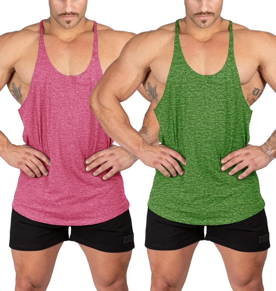 Aitrepeo Stringer Bodybuilding Tank Tops Low Cut Off Gym Workout Training Stretch Polyester Quick Dry T Shirts/Green/Pink/M