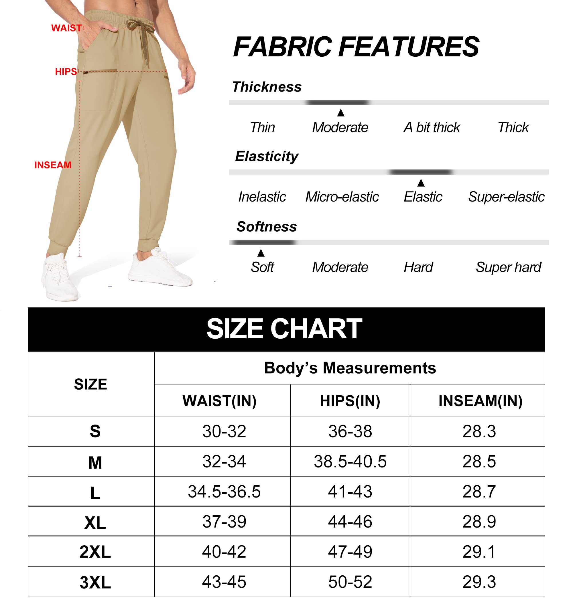 M MAROAUT Mens Joggers with Pockets Cargo Sweatpants for Men Elastic Waist Pants Track Athletic Running Gym Workout Pants Casual Khaki L