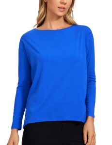 crz yoga pima cotton long sleeve workout shirts for women loose fit athletic yoga shirt casual boat neck fall tops strong blue medium