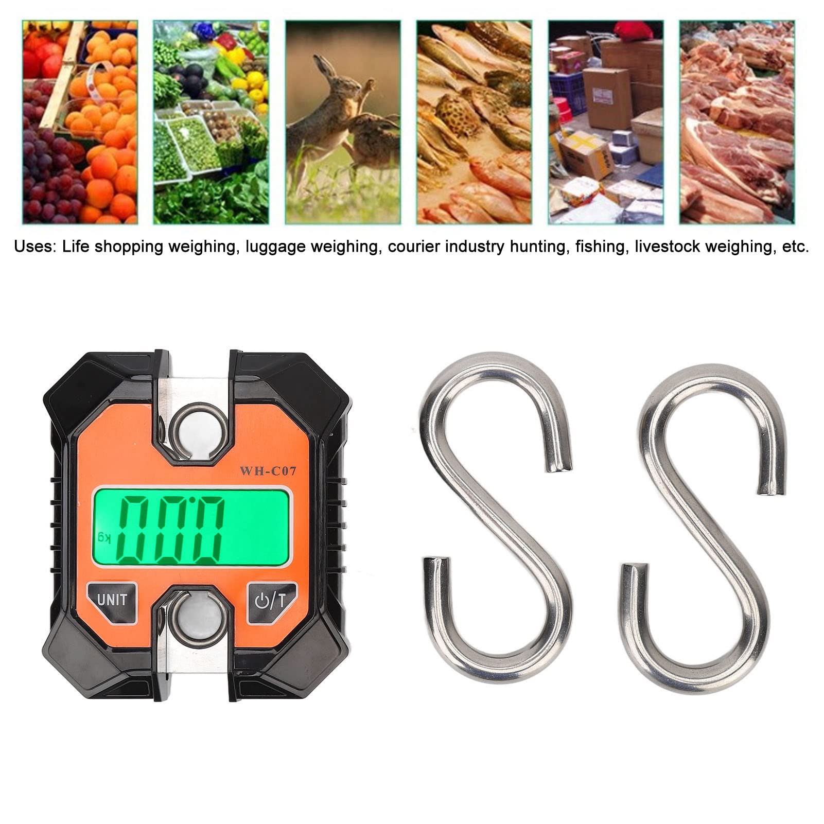 Fish Scale, Multifunction Portable Hanging Scale Digital Fishing Scale with Backlit LCD Display, g, kg, lb Weighing Units, 0.2kg to 100kg Electronic Hook Scale for Fishing, Hunting, Luggage, Shopping