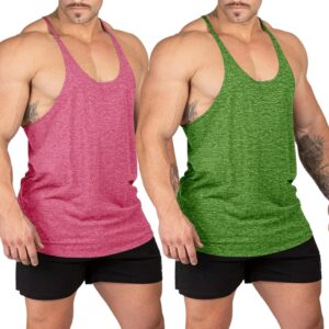 Aitrepeo Stringer Bodybuilding Tank Tops Low Cut Off Gym Workout Training Stretch Polyester Quick Dry T Shirts/Green/Pink/M