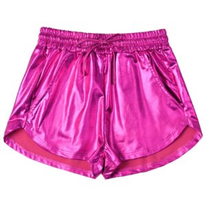 women's metallic shorts rose pink yoga shiny sparkly hot drawstring outfit small