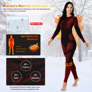 MEETYOO Women's Thermal Sets Winter Long Johns Warm Base Layer Top Bottom Cold Gear Skiing Underwear, Red, Medium