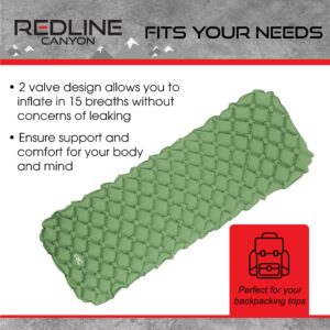 Redline Canyon Camping Sleeping Mat - 1.1lb Green Inflatable Camping Pad Backpacking Air Mattress Sleeping Bag Camp Pad