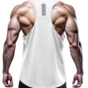 DRSKIN Men's 4 Pack Dry Fit Y-Back Muscle Tank Tops Mesh Sleeveless Gym Bodybuilding Training Athletic Workout Cool Shirts (BTF-ME-TA-(B,W,N,G), L)