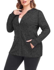 cootry womens plus size workout jackets full zip up lightweight athletic running hoodies with thumb holes black 3xl