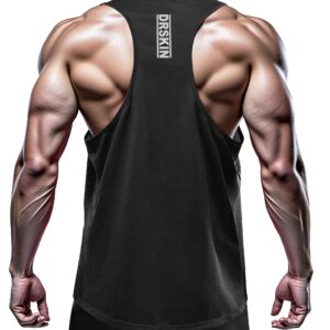 DRSKIN Men's 4 Pack Dry Fit Y-Back Muscle Tank Tops Mesh Sleeveless Gym Bodybuilding Training Athletic Workout Cool Shirts (BTF-ME-TA-(B,W,N,G), L)