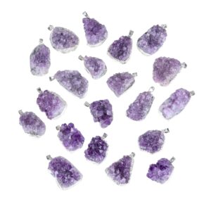 MANIFO Amethyst Raw Crystals Stone Necklace Healing Crystal Cluster Druzy Gemstone Pendant Necklaces for Women Silver