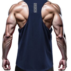 DRSKIN Men's 4 Pack Dry Fit Y-Back Muscle Tank Tops Mesh Sleeveless Gym Bodybuilding Training Athletic Workout Cool Shirts (BTF-ME-TA-(B,W,N,G), L)