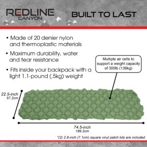 Redline Canyon Camping Sleeping Mat - 1.1lb Green Inflatable Camping Pad Backpacking Air Mattress Sleeping Bag Camp Pad